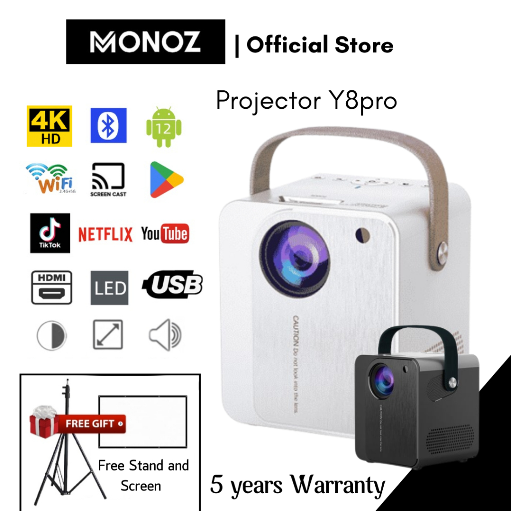 Projector Y8 Pro Portable Mini 4K UHD 6000 Projectors Android HDMI USB ...