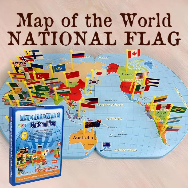 World of Map National Flag Wooden Educational toys Geography Countries ...