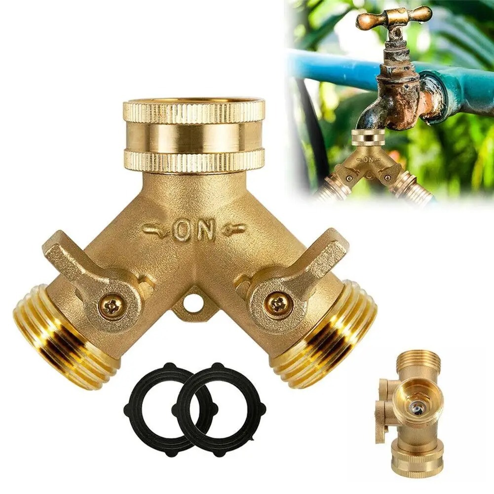 Hose Splitter Brass 2 Way Garden Hose Connector 3/4 Thread Y Shape Hose ...