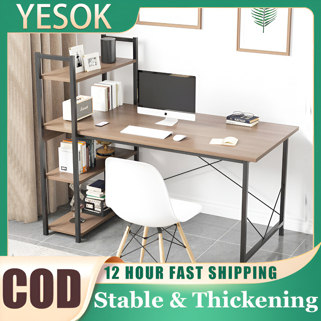 YESOK Computer Table Modern Gaming Table Home Study Desk with Shelves ...