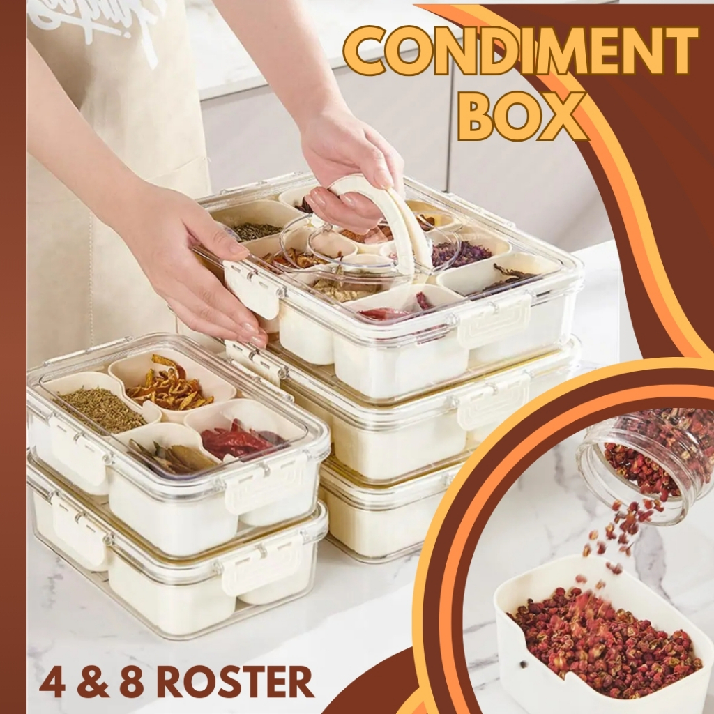 Snack Tray Pots Spice Sealed Box Compartment Portable Kitchen Organizer ...