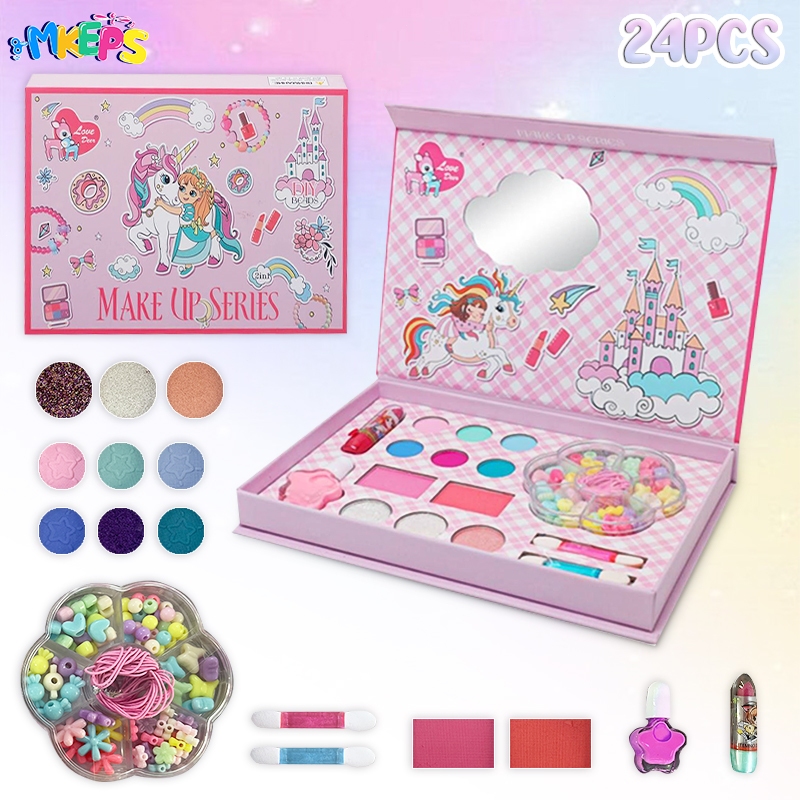 3 IN 1 Make up & diy beads Kids Makeup Toys Girls Real Makeup Kit ...