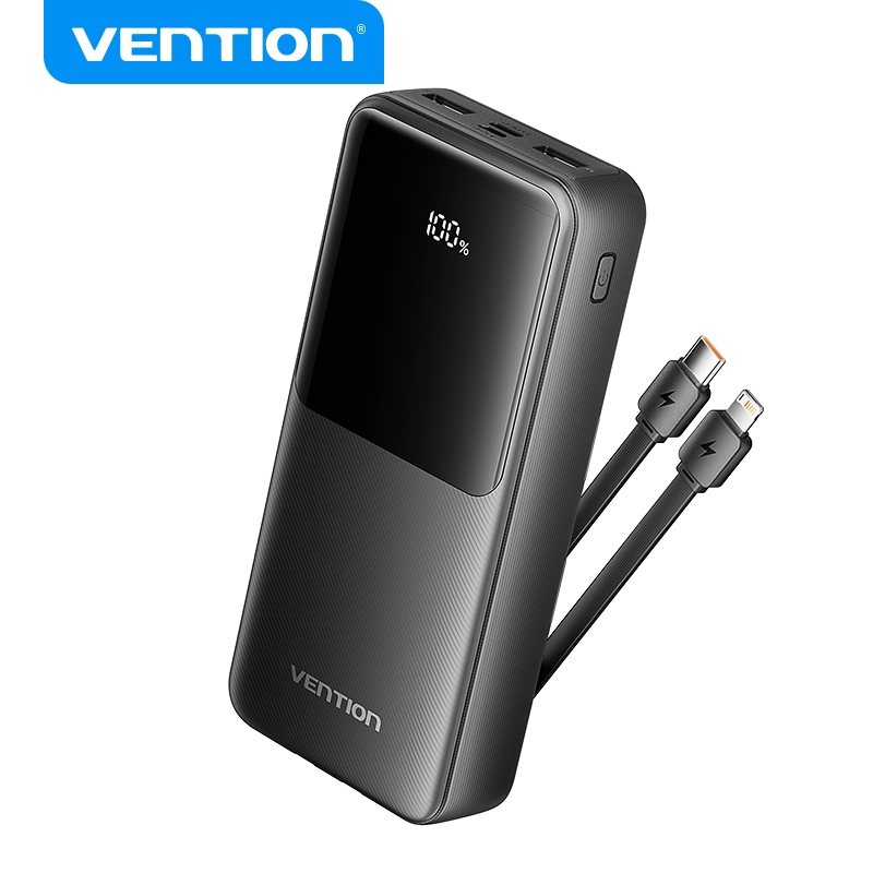 Vention 20000mAh Power Bank with Integrated USB-C and Lightning Cables ...