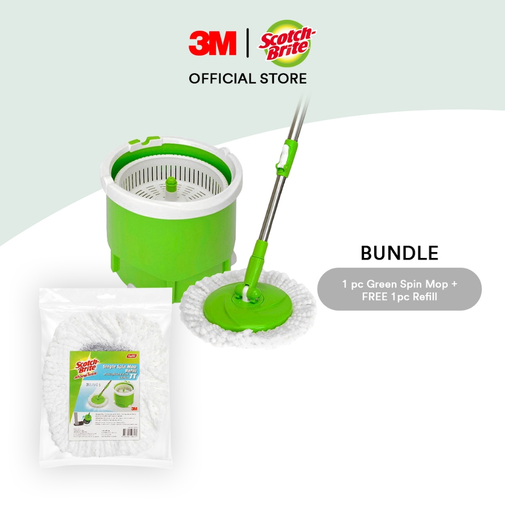 [BUNDLE] 3M™ Scotch Brite® Green Single Spin Mop Bucket + Scotch Brite ...