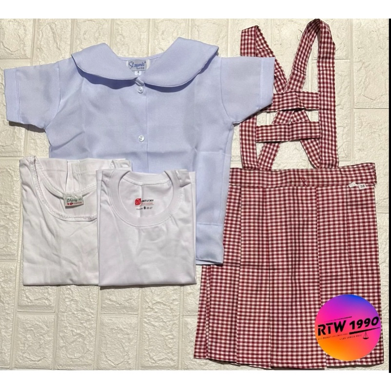 School uniform complete accsesories ready to wear 4in1 checkered red ...
