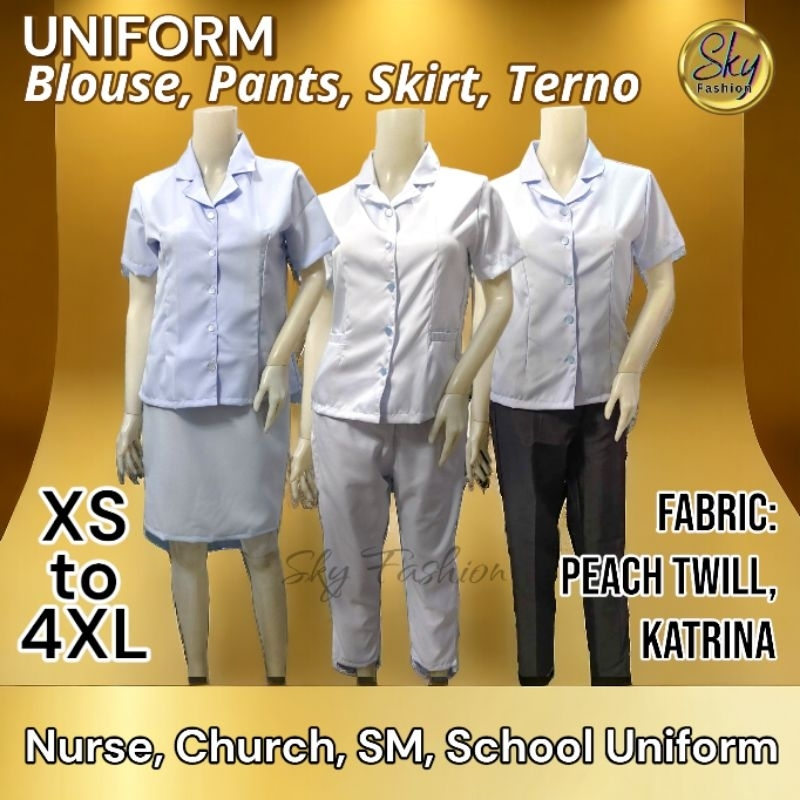 White Uniform - Blouse Pants Skirt for Nurse Church Lector School SM ...