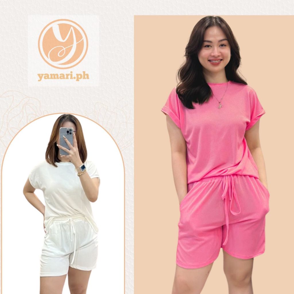 YAMARI.PH waffle knit loose shirt and shorts loungewear Terno Set | BLAKE TERNO | Shopee Philippines