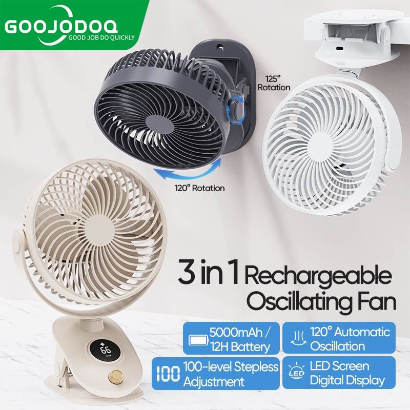 GOOJODOQ 5000 mAh Mini Fan Clip Rechargeable with Stand Portable Strong ...