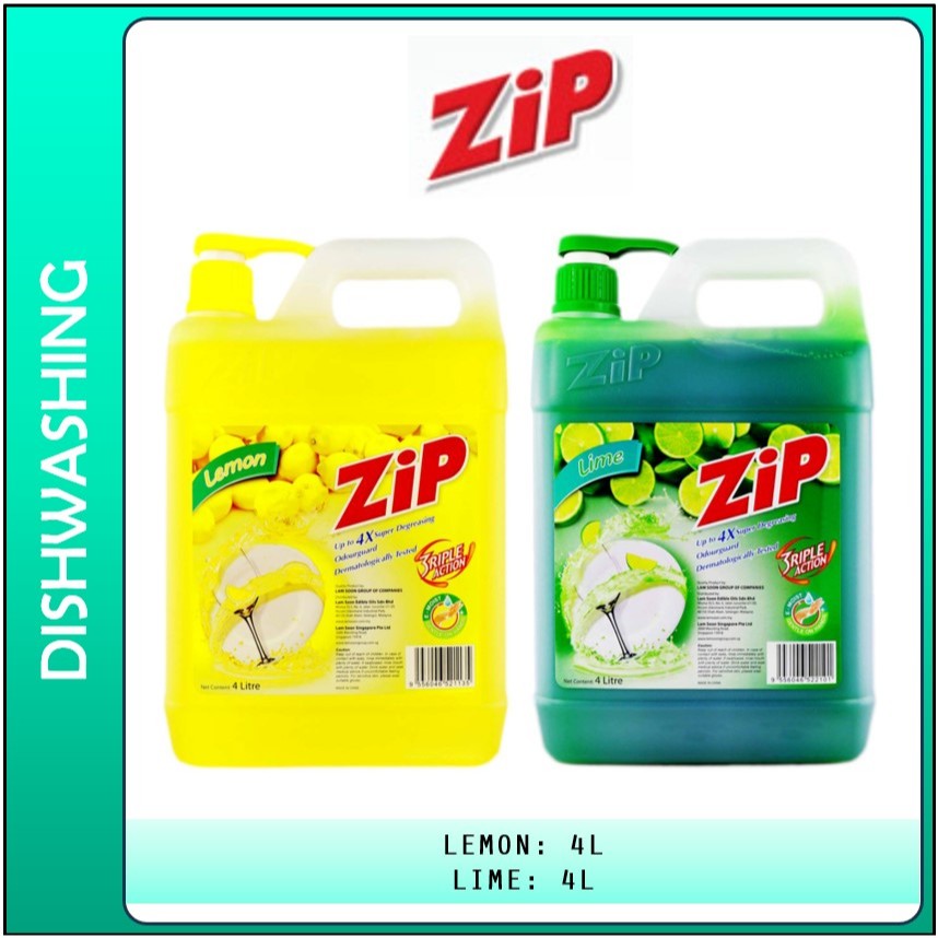 ZIP Dishwashing Liquid Soap Lime / Lemon 4L plastic gallon | Shopee ...