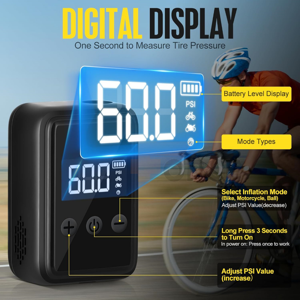 150 PSI Portable Pocket Bicycle Electric Air Pump MINI Rapid ...