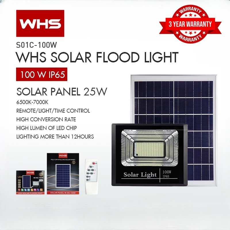 WHS 3 Year Warranty 100W Heavy Duty Outdoor LED Solar Flood Light IP65 ...