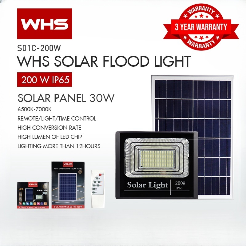 WHS 3 Year Warranty 200W Heavy Duty Outdoor LED Solar Flood Light IP65 ...