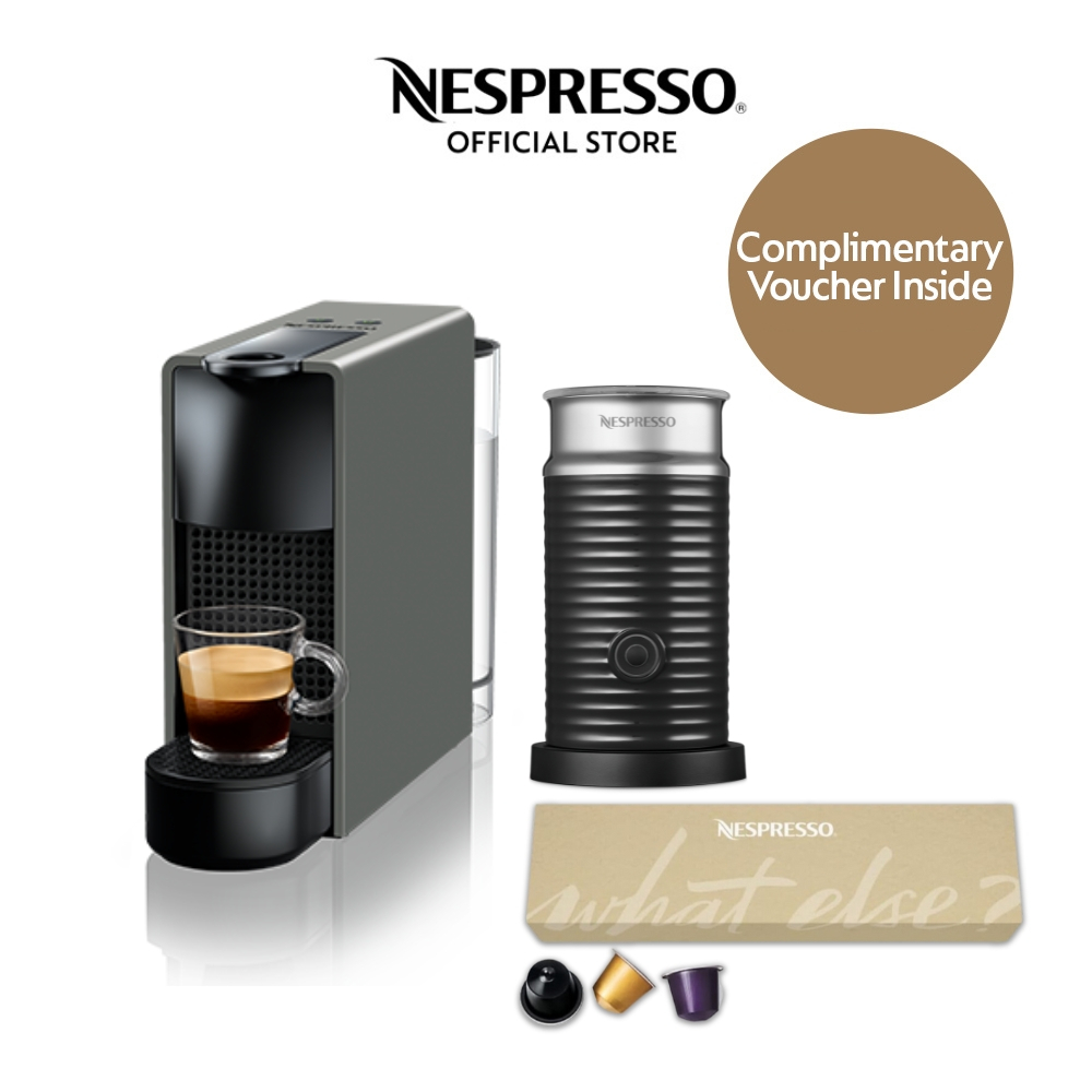 Nespresso Essenza Mini Grey Coffee Machine & Aeroccino 3 Black Milk ...