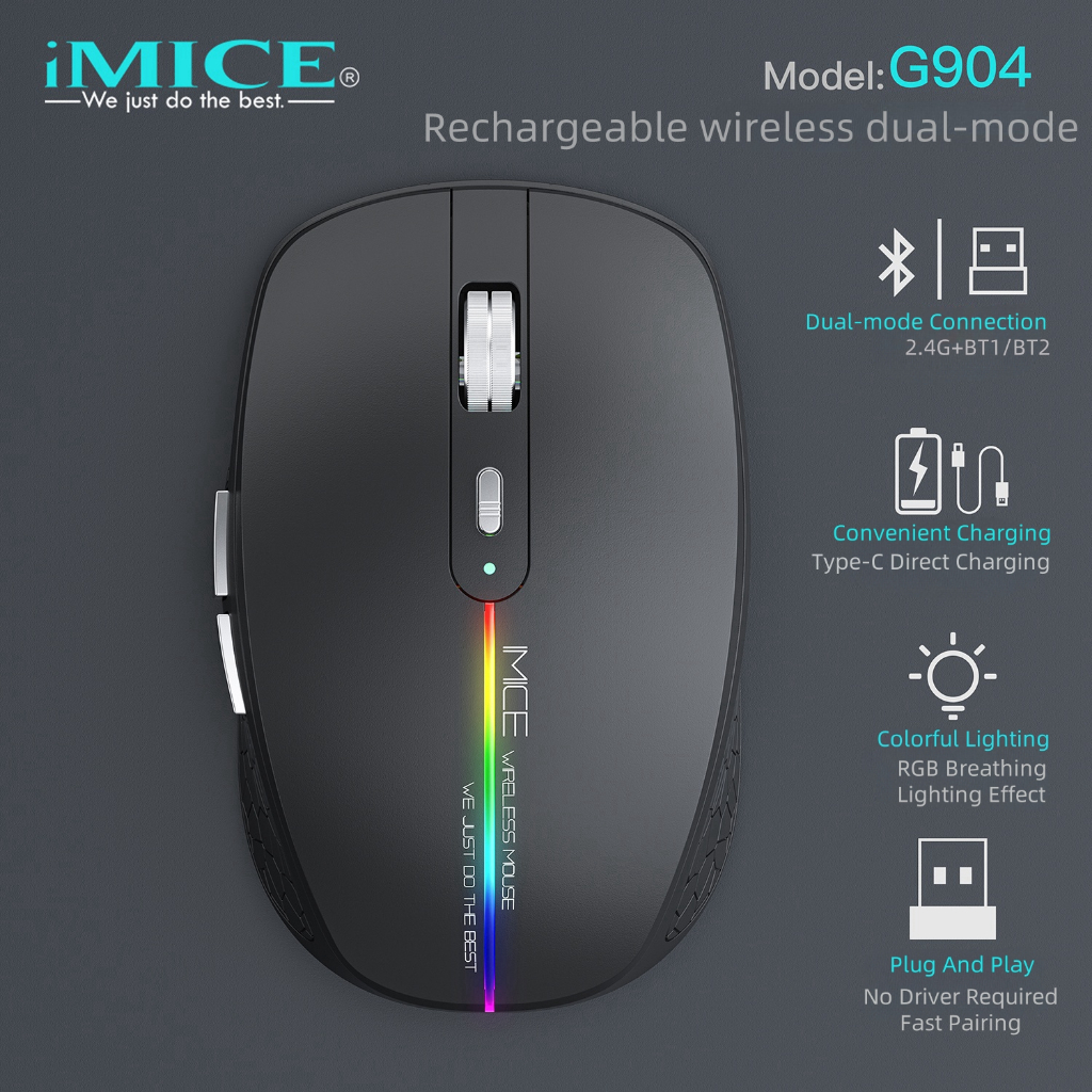 IMICE G904 Bluetooth Dual-mode Rechargeable Silent 6-button Wireless ...
