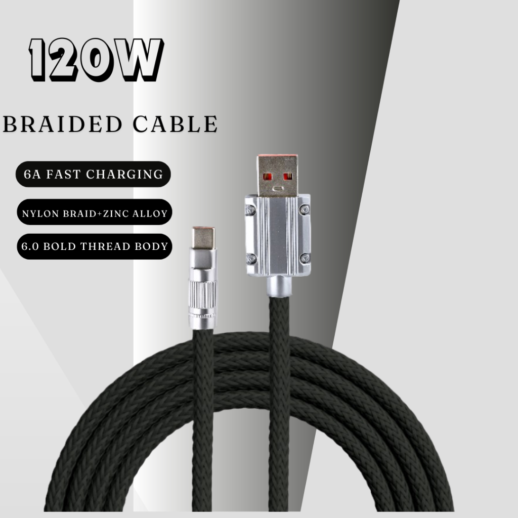 SUPER FAST CHARGING 120W USB DATA CABLE CORD ALLOY BRAID FOR TYPE C AND ...