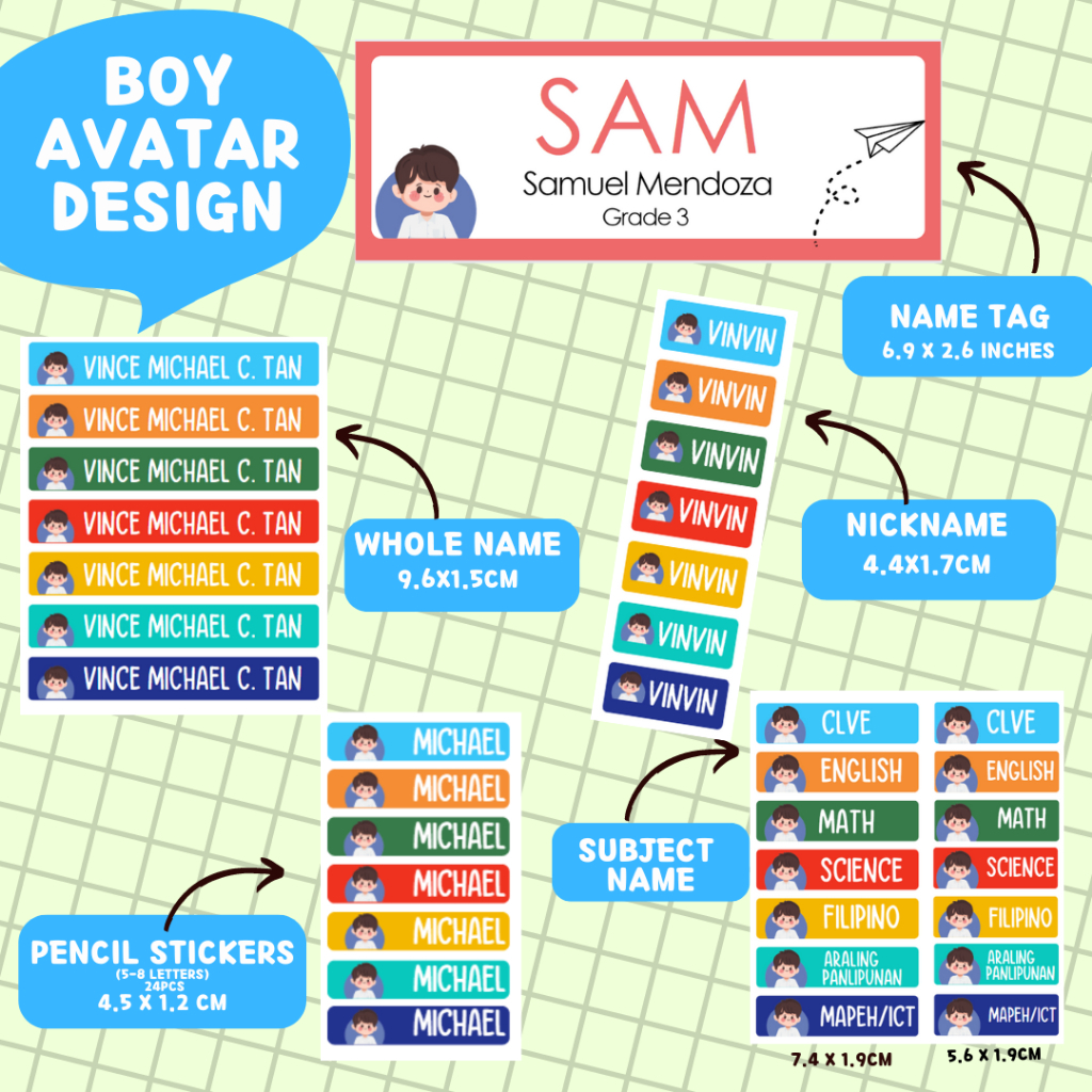 BOY AVATAR sticker - back to school - personalized stickers name ...