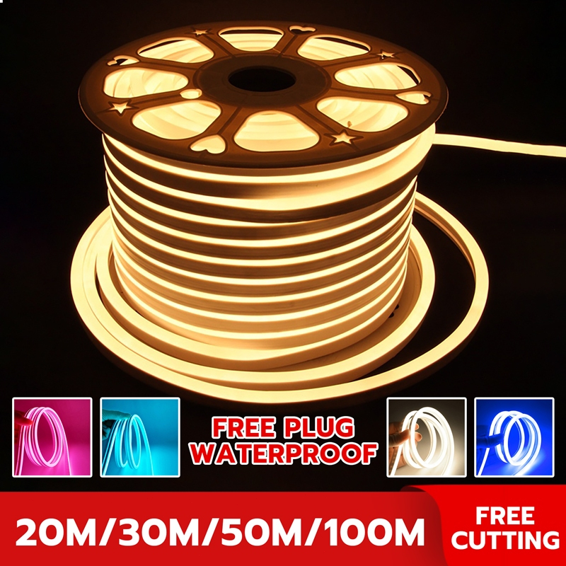 20/30M/100M Neon Led Strip Light 220V AC Waterproof Narrow Neon Light ...