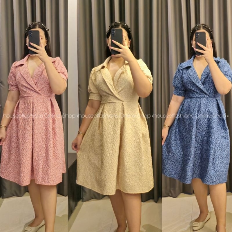 ALLONA PLUS SIZE EMBOSSED COLLAR FORMAL DRESS BY:HOUSEOFFASHIONS | Shopee Philippines