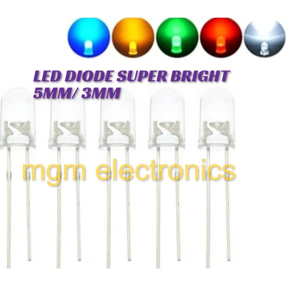 5PCS/lot LED DIODE 3MM/5MM TRANSPARENT SUPER BRIGHT RED GREEN BLUE ...