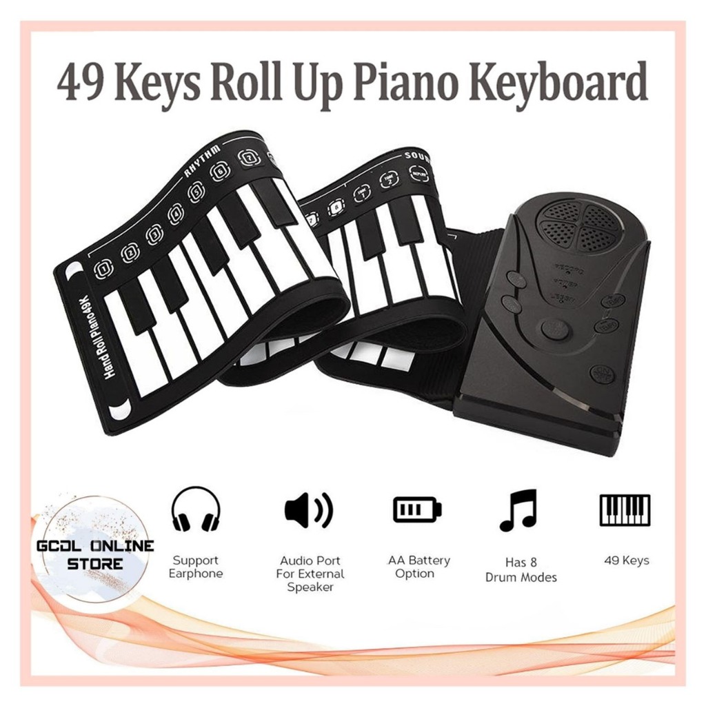 Foldable Hand Roll Piano 49 Key Silicone Rubber Electronic Keyboard ...