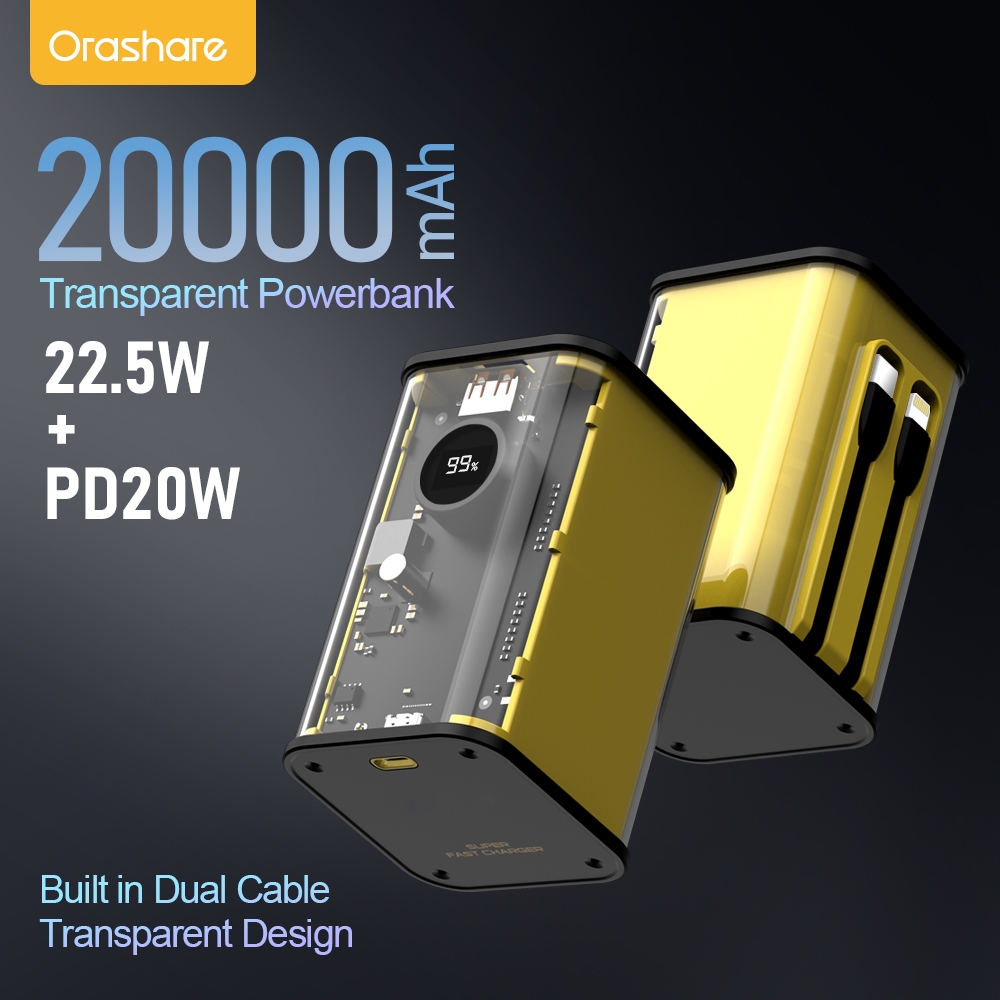 Orashare OT20CL 20000mAh Powerbank Built-in Cable Digital Display ...