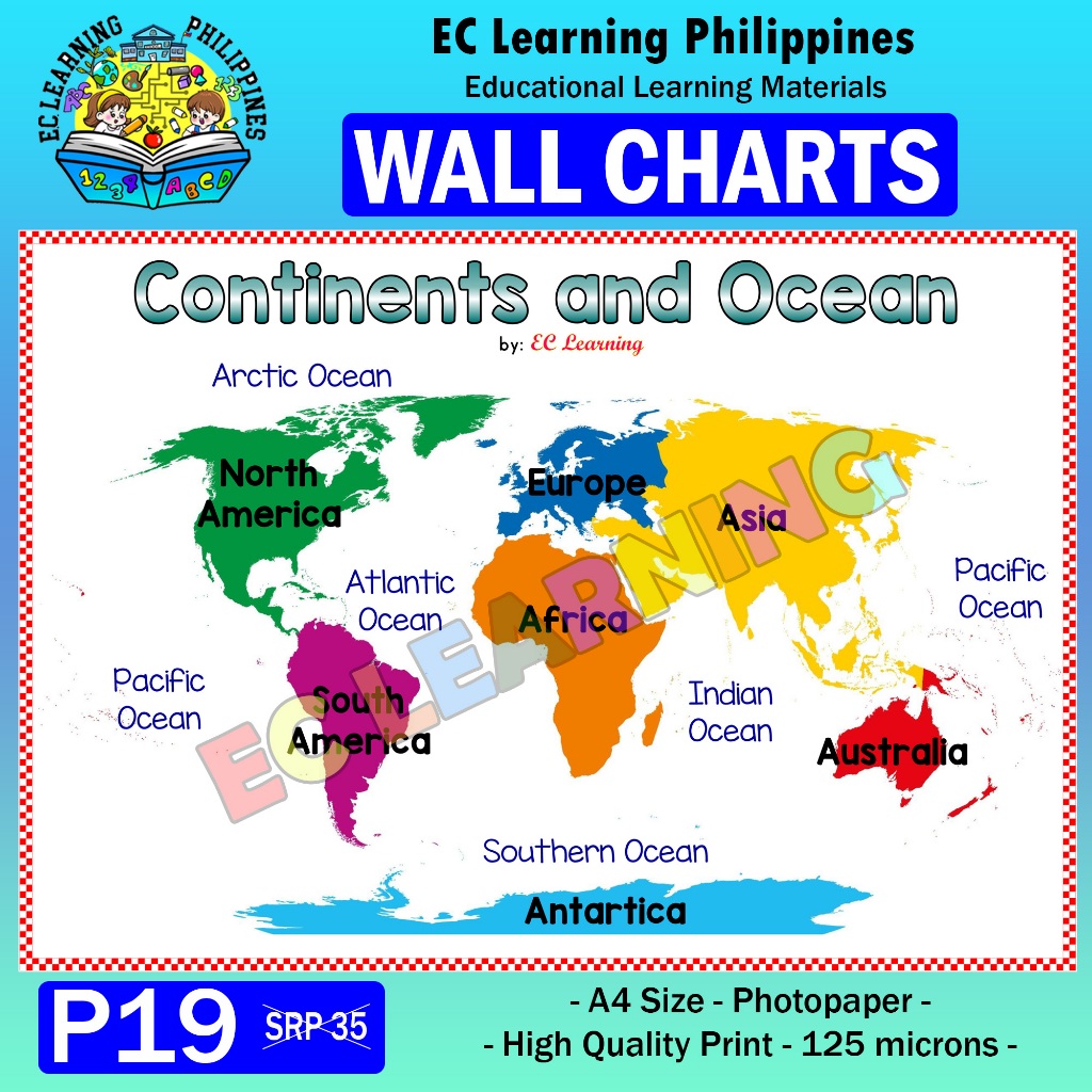 7 Continents Laminated Educational Wallcharts for Kids - EC LEARNING ...