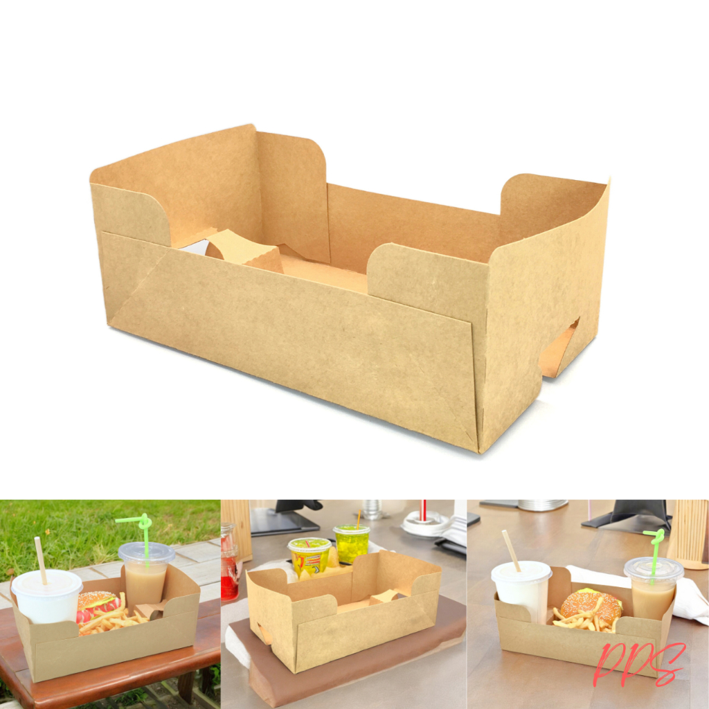 5pcs Disposable 4 Corner Pop Up Serving Paper Tray Drink Carrier Kraft ...