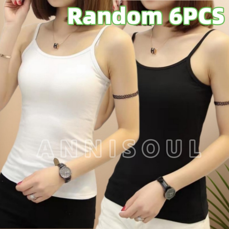 ANNISOUL 3/6pcs Set Girls' Tops Spaghetti Strap Sando Tank Tops Sexy Tops For Women Black White ...