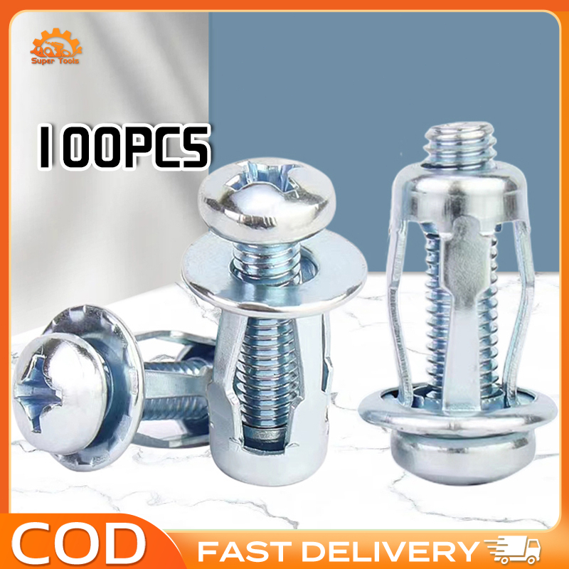 100pcs M4/M6 Petal Rivet Lock Nuts With Screw Hollow Wall Jack Nuts ...
