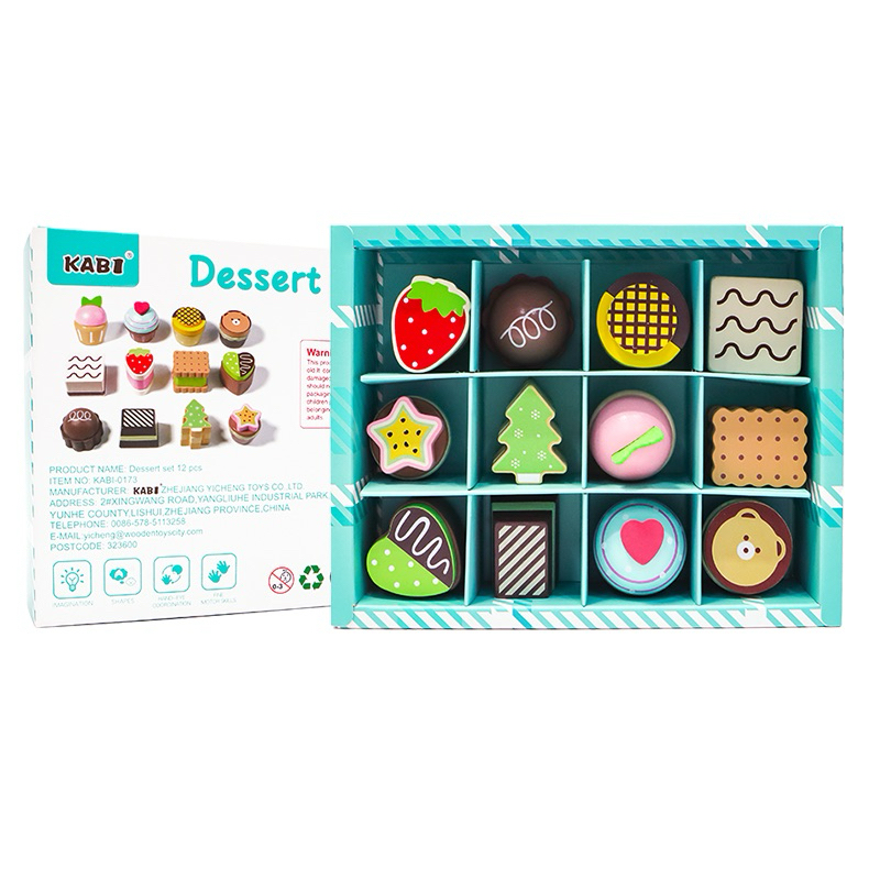 KABI Wooden Dessert Set Wooden toys Pretend play Cake Cupcakes Macaroon ...