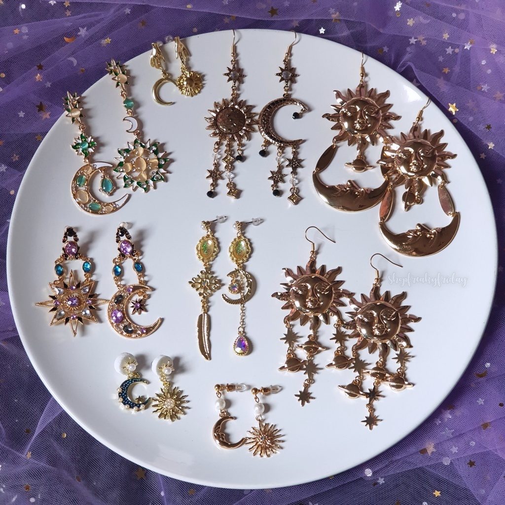 Sun Moon Horn Rhinestone Earrings Gothic Bohemian Hippie Boho Wiccan Indie | Shopee Philippines