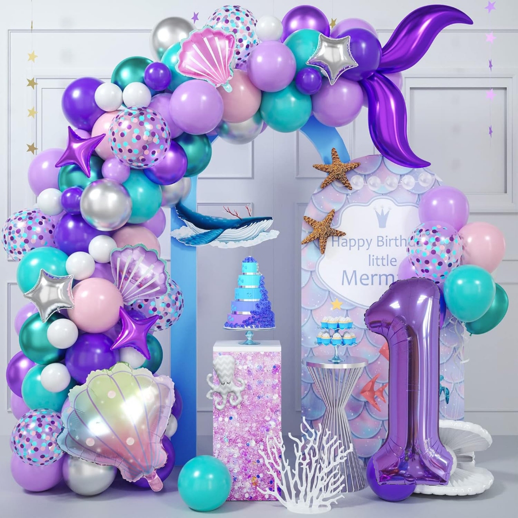 Mermaid Balloon Arch Kit with Tail Foil Garland Pastel Metallic ...