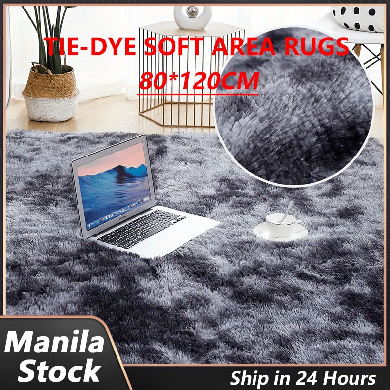 Soft Area Rugs for Living Room Tie-Dye Light Grey Fluffy Plush Rugs 80 ...