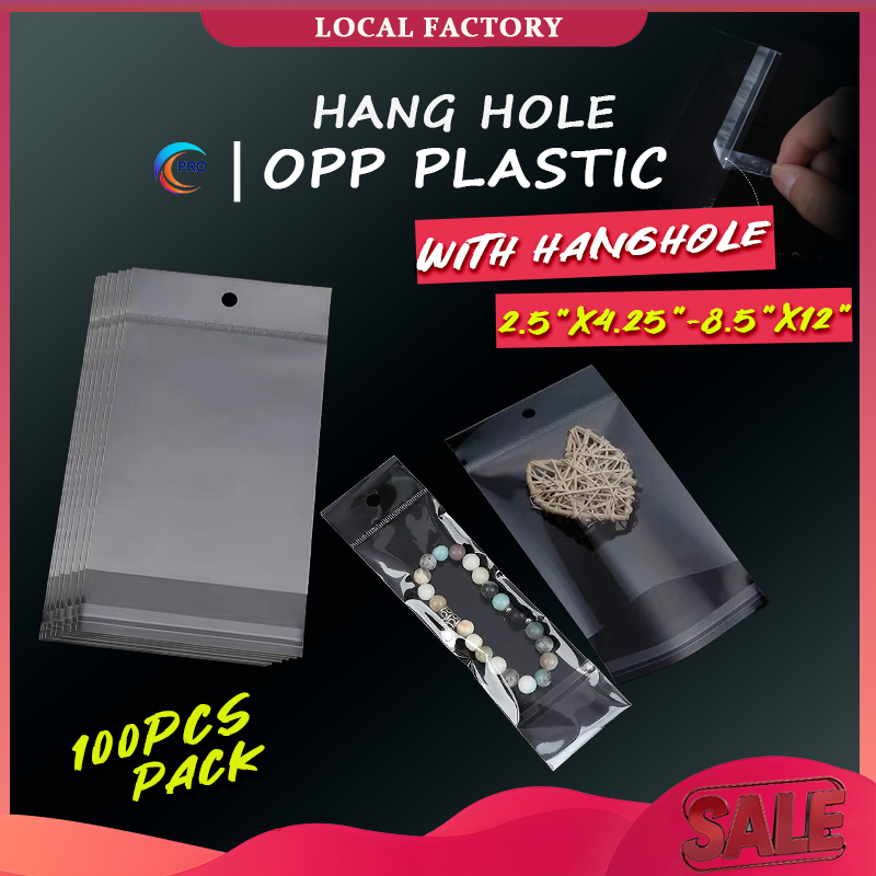 100PCS Resealable OPP Bags with Hang Hole - Transparent Self-Adhesive ...