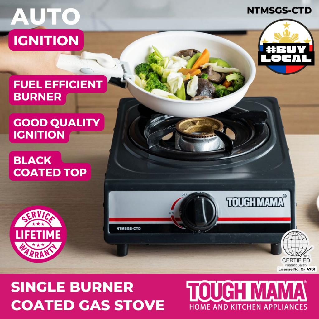 Tough Mama NTMSGS-CTD Single Burner Black Coated Gas Stove Auto ...