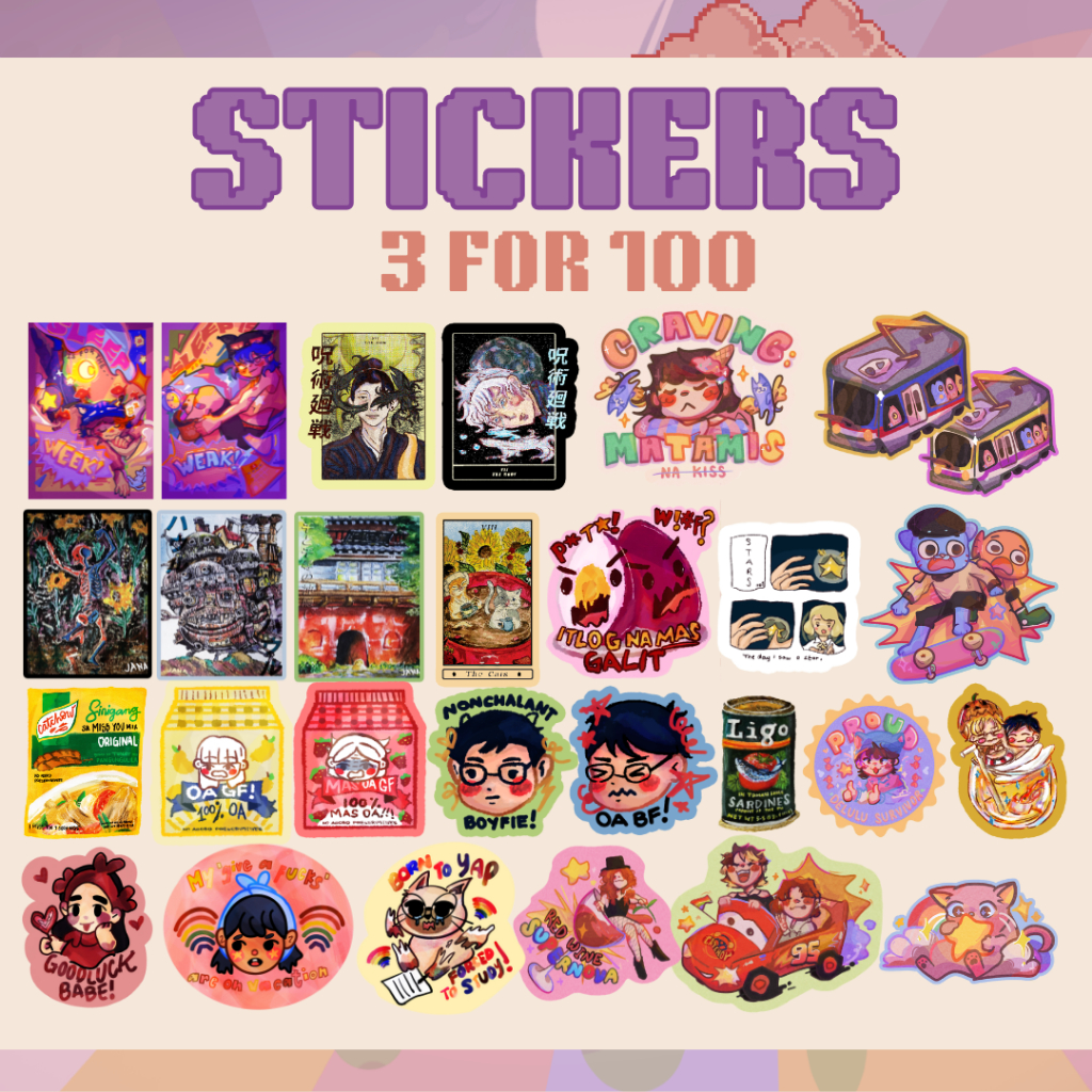 3 for 100 || Glitter and Matte Waterproof Vinyl Cute Stickers || Art by ...