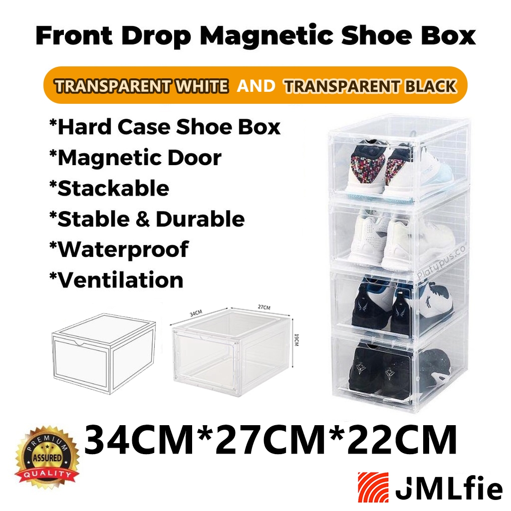 JMLfie Acrylic shoe box 8/12PC Magnetic Front drop shoe box Stackable ...