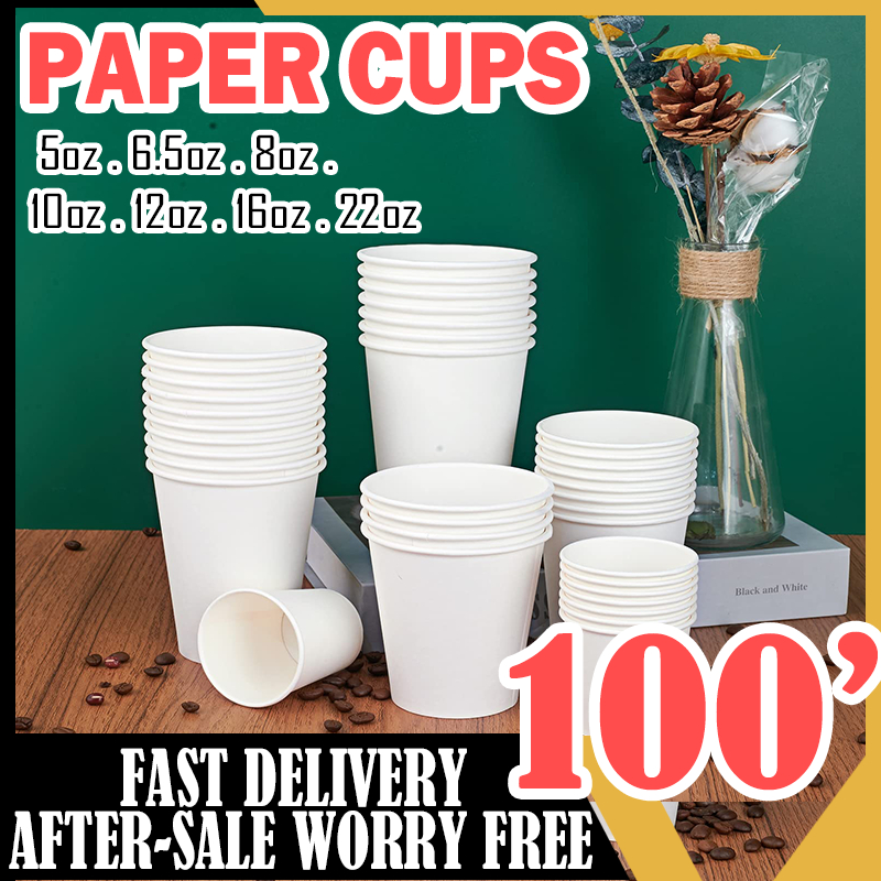 【100pcs】Paper Cups For Coffee Disposable Plain White 16oz Cup Small ...