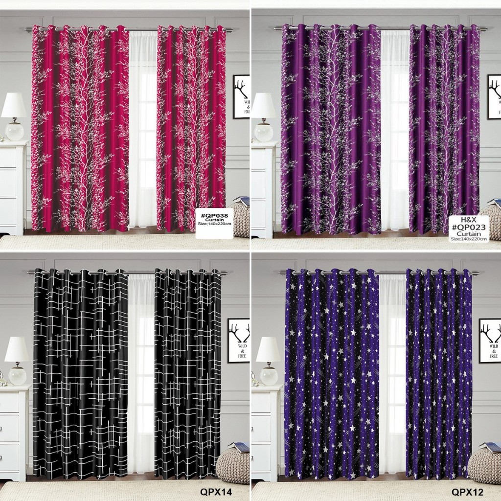New Sale Curtain With 6 Ring Red Purple Design Kurtina Window Door Room ...