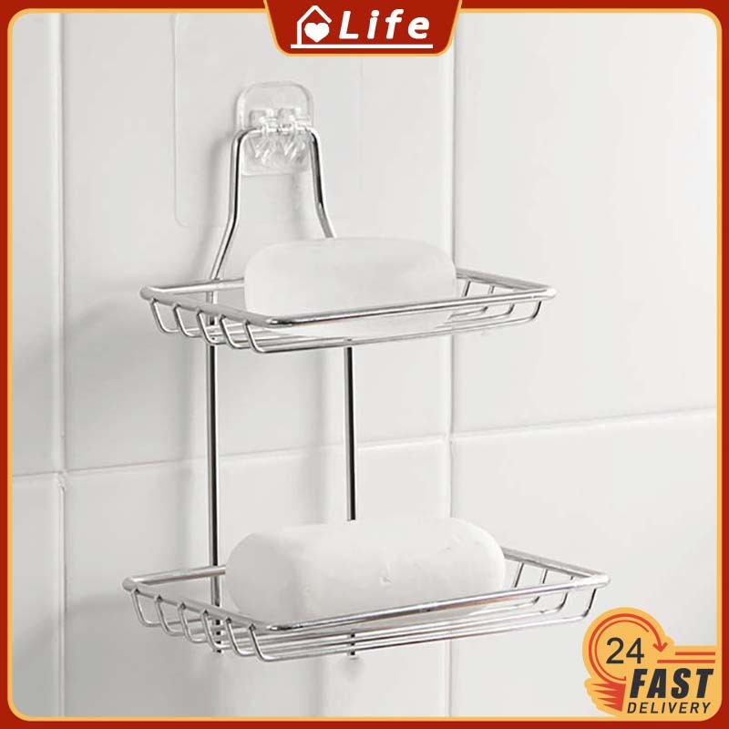 Stainless Steel Soap Holder 2 Layer Soap Dish Rack Soap Box Bathroom ...