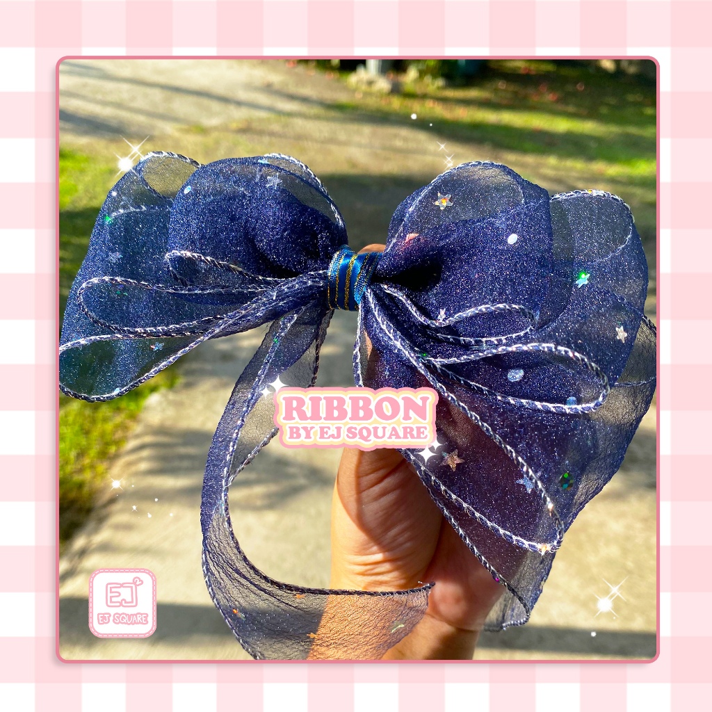 HANDMADE BLUE STARS RIBBON BOW HAIR CLIP | EJ SQUARE | Shopee Philippines