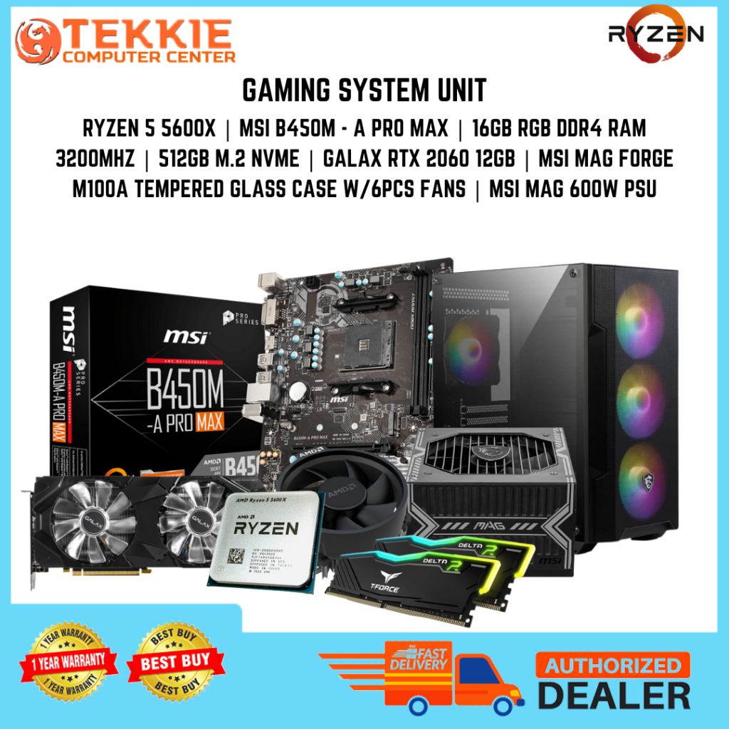 GAMING SYSTEM UNIT RYZEN 5 5600x (MSI B450M - A PRO MAX)(512GB SSD 2.5 ...