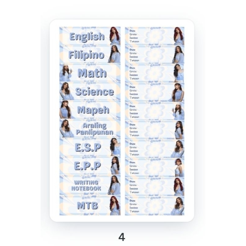 BINI SUBJECT AND NAME LABEL STICKERS NOTEBOOK A4 | Shopee Philippines