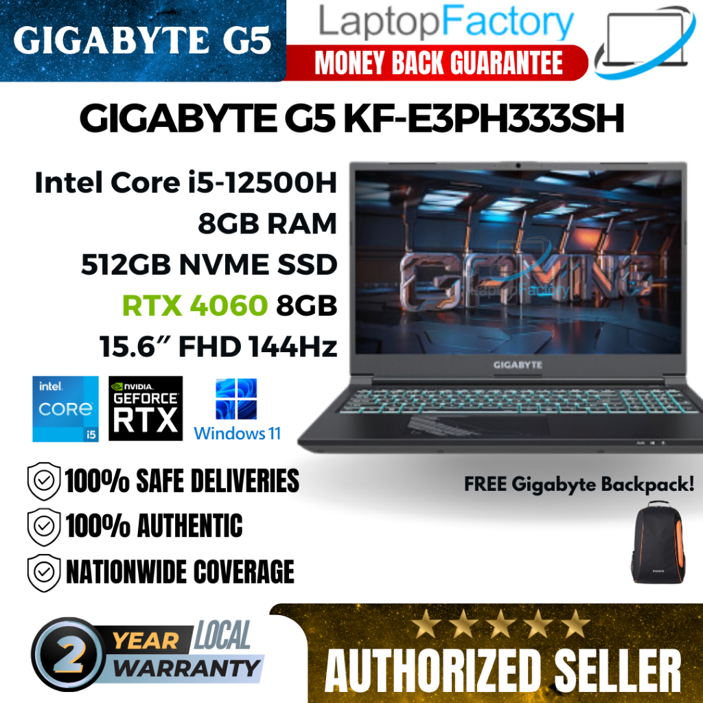 Gigabyte G5 KF-E3PH333SH i5 8GB RAM 512 SSD 15.6 FHD 144Hz | Shopee Philippines