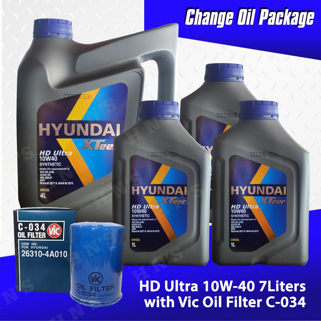 Hyundai XTeer HD Ultra 10W-40 API CK-4 Synthetic Motor Oil 7L bundle ...