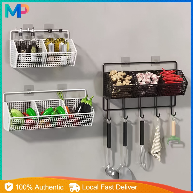 Kitchen condiments organizer rack wall hanging seasoning storage onion ...