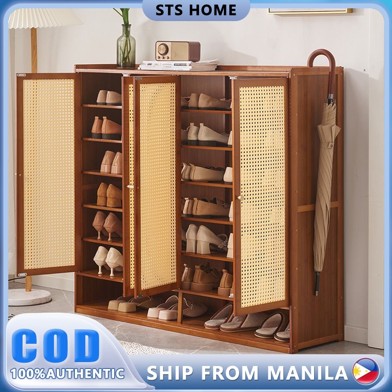 【in stock】7Layers Bamboo Shoe Cabinet Wood Door Shoe Rack Cabinet With ...