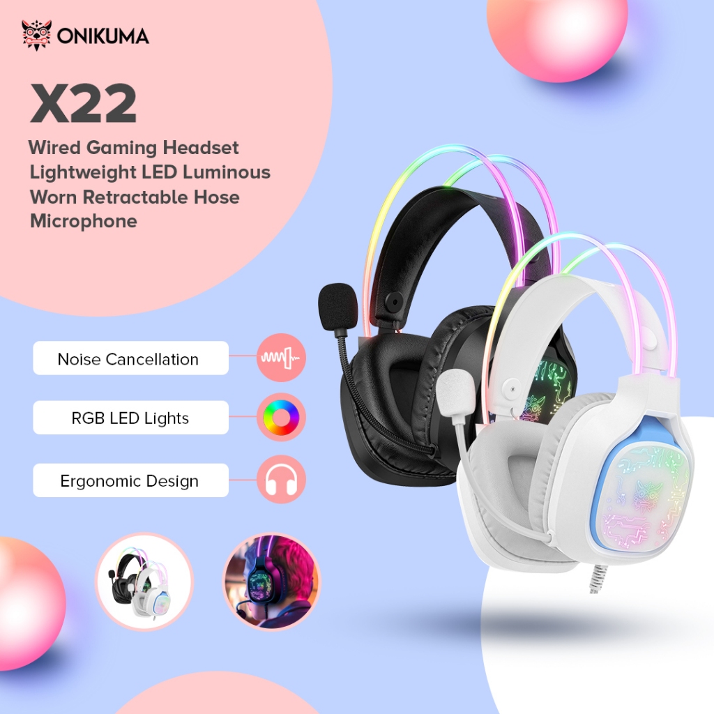 ONIKUMA X22 Wired Gaming Headset With Mic RGB Dynamic Light Gaming ...
