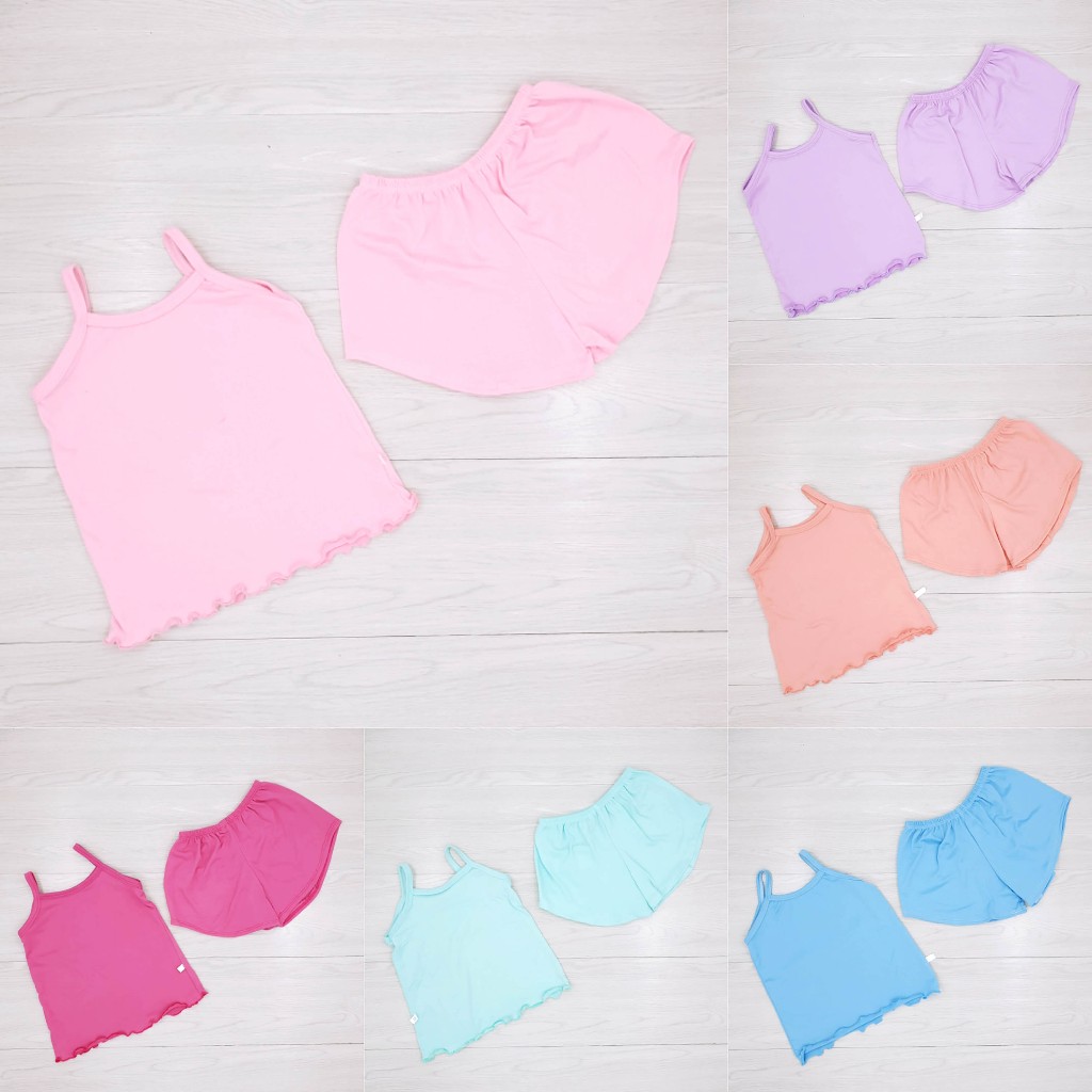 KIDS & BABY Plain Lettuce Spaghetti Strap and Shorts Terno for Girls ...