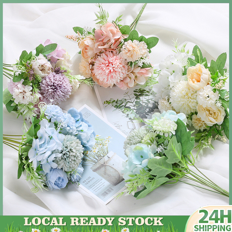 7 Head Artificial Flower Rose Hydrangea Fake Flower Wedding Home DIY ...